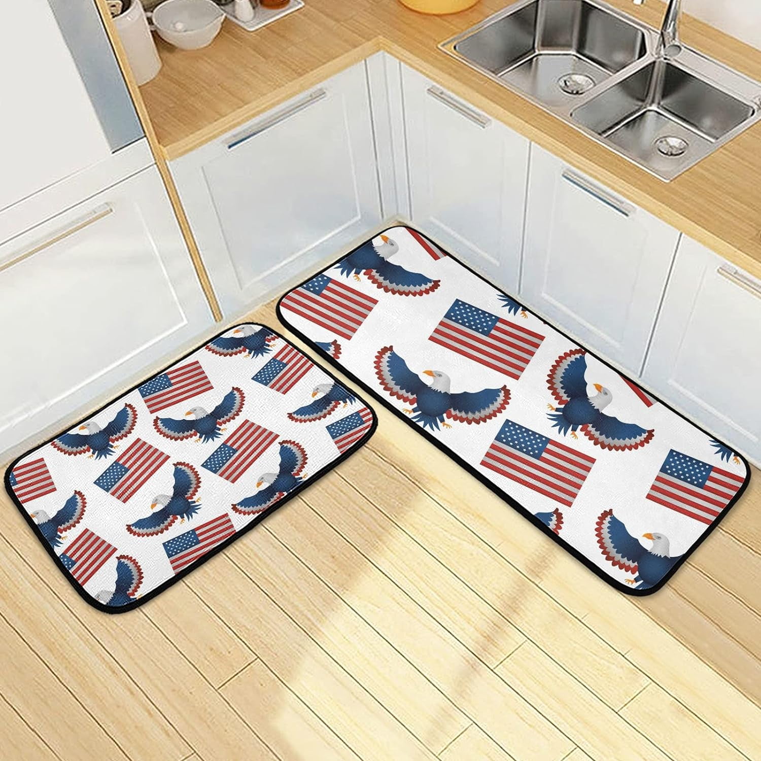 SKYSONIC United States of America Flags Kitchen Mats and Rugs USA Eagle ...