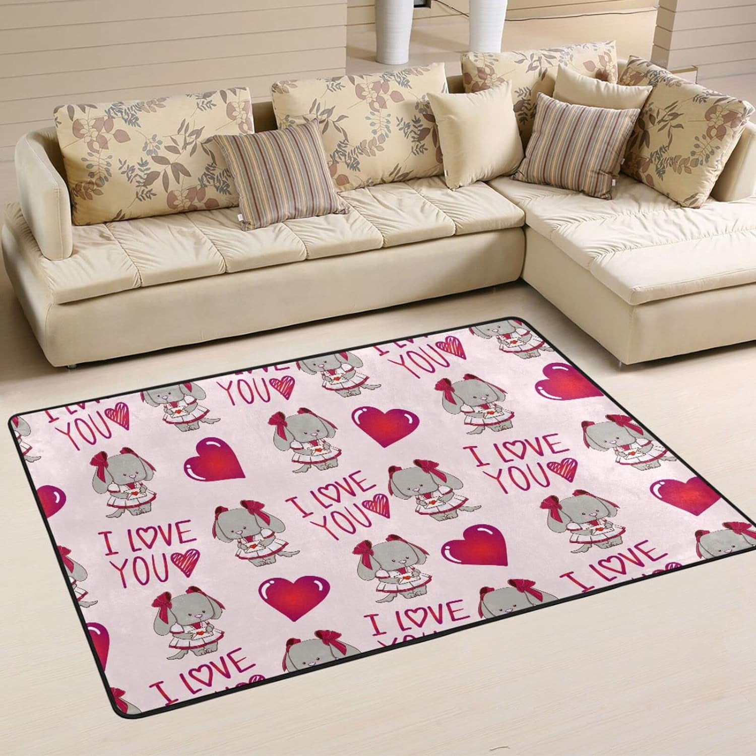 SKYSONIC Valenitne Sweet Dog Non-Slip Area Rug, Cute Puppy Red Heart ...