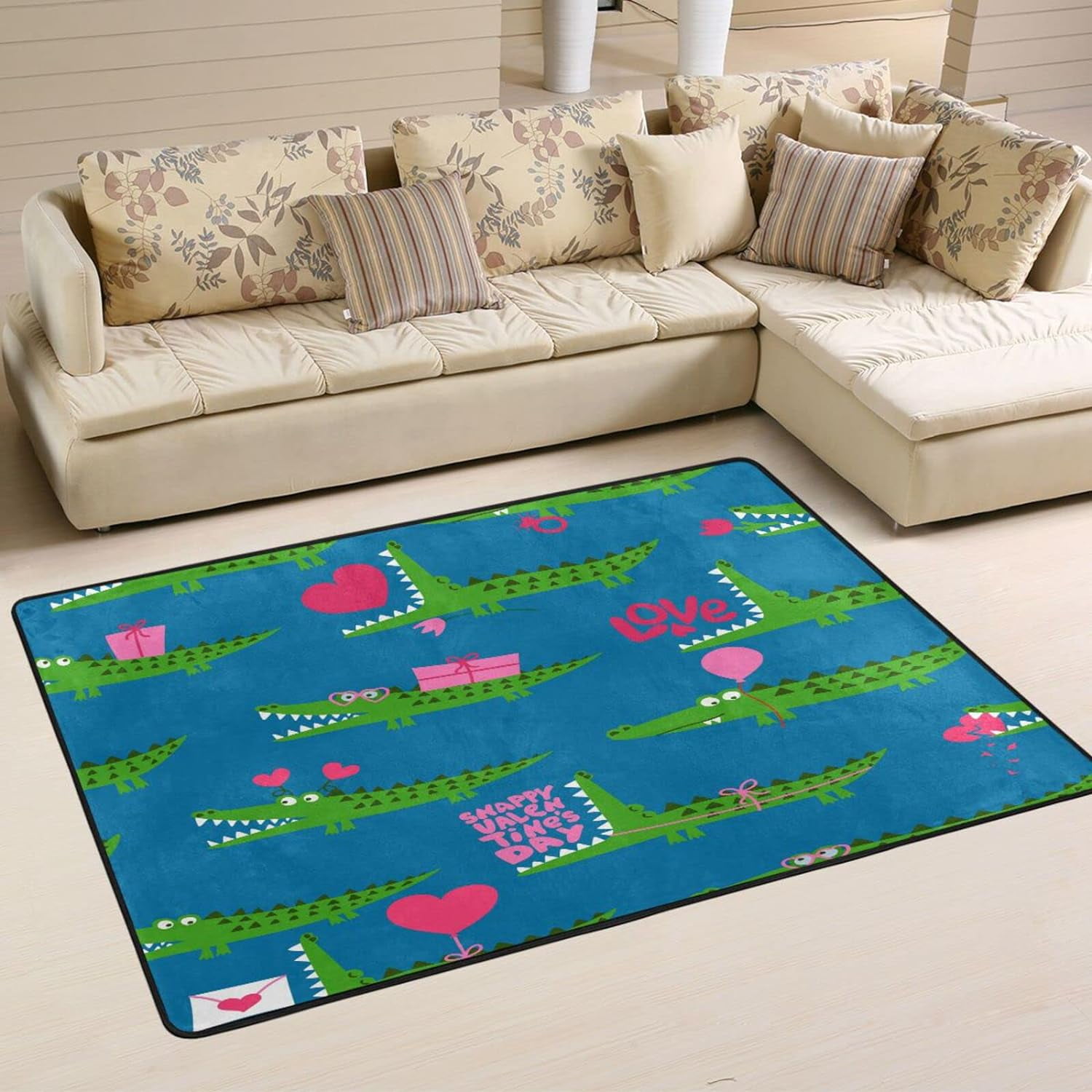 SKYSONIC Valentine' Day Crocodile Non-Slip Area Rug, Funny Alligators ...