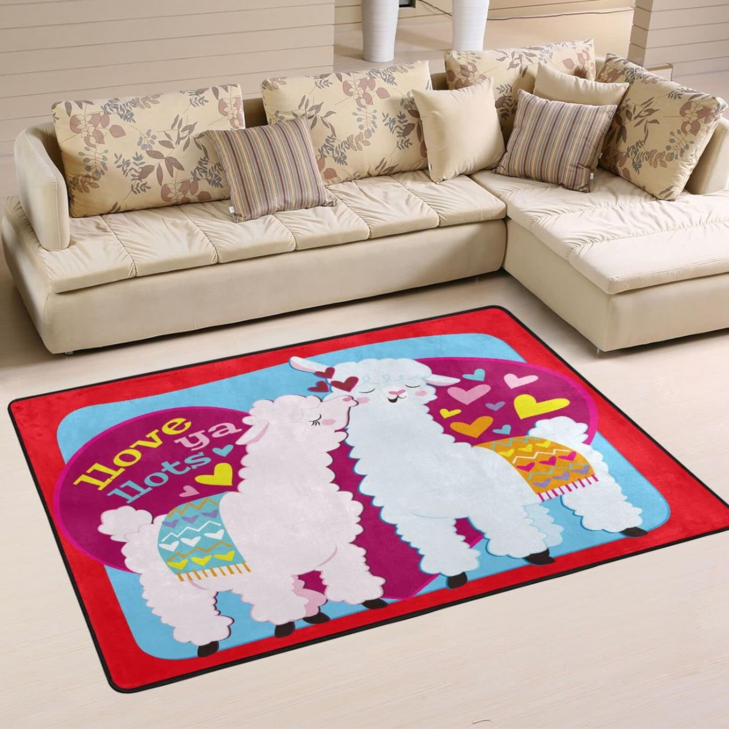 SKYSONIC Valentine Llamas Couple Non-Slip Area Rug, I Love You A Lot ...