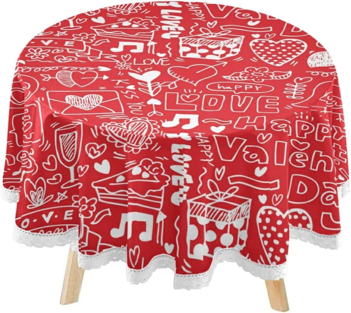 SKYSONIC Valentine Love Heart Round Tablecloth 60inch Indoor Wrinkle ...