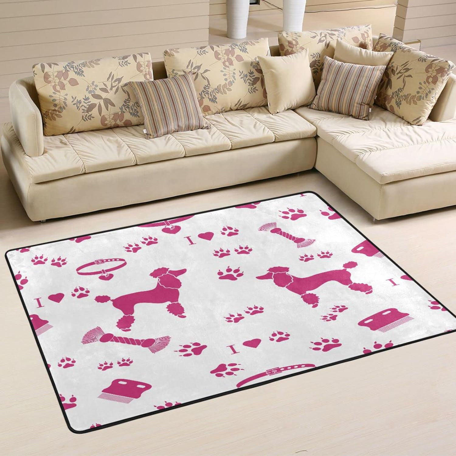 SKYSONIC Valentine Pink Poodle Dog Non-Slip Area Rug, Floor Carpet ...