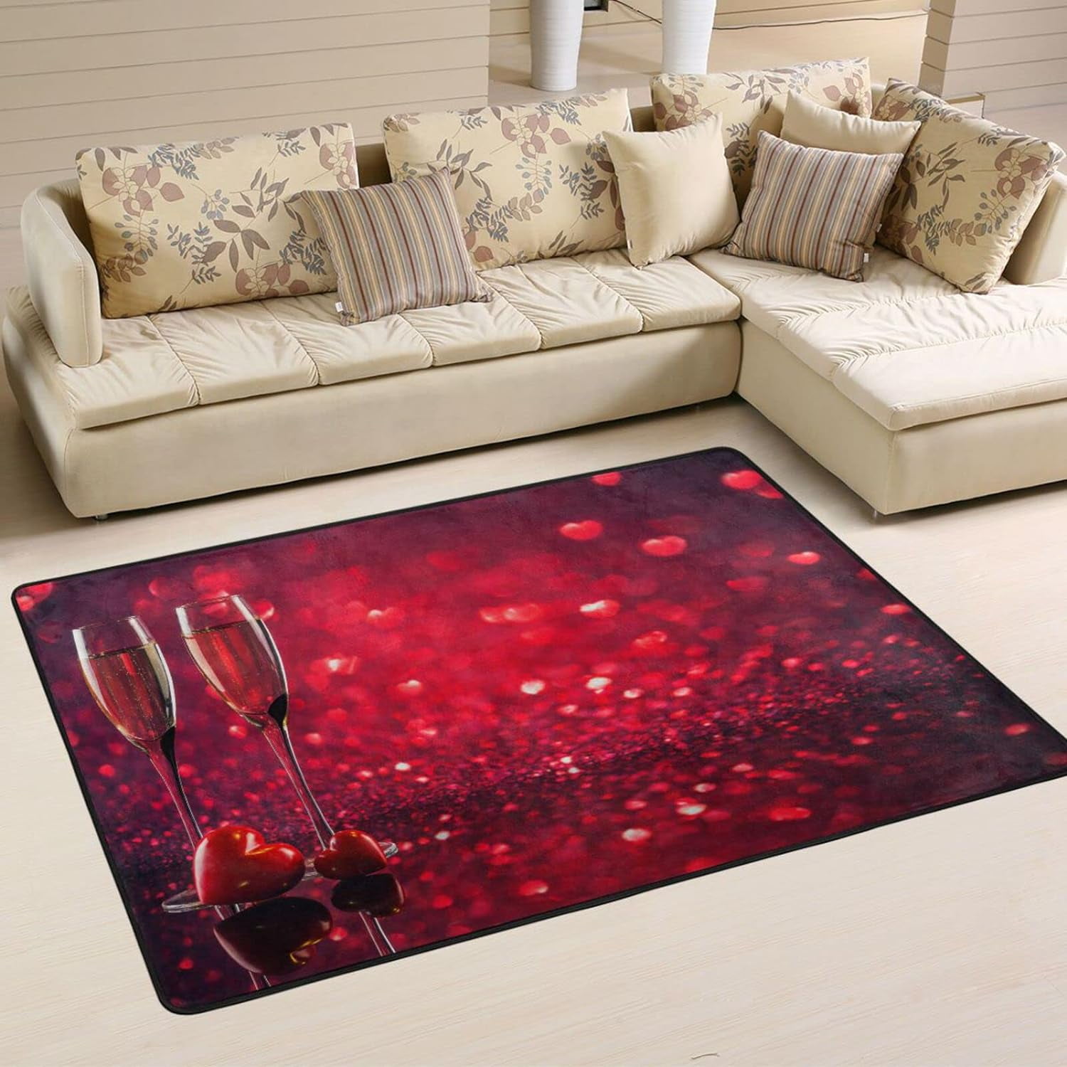 SKYSONIC Valentine Red Hearts Bling Non-Slip Area Rug, Glasses ...