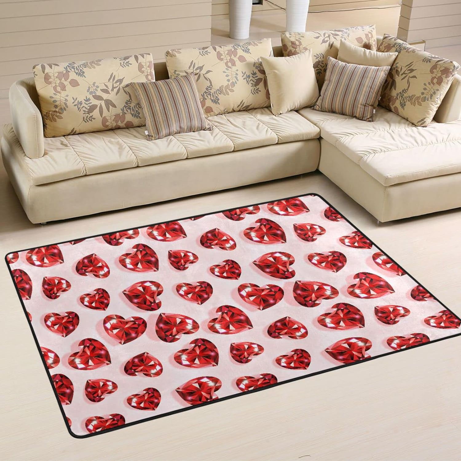 SKYSONIC Valentine Red Rubies Heart Non-Slip Area Rug, Floor Carpet ...