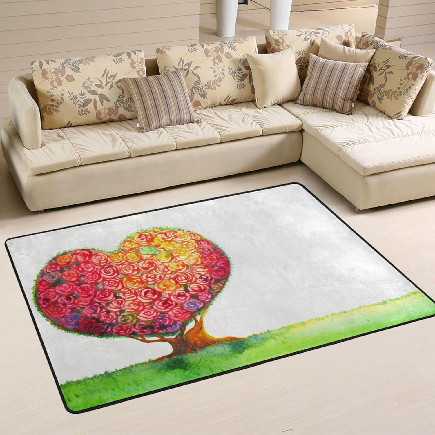 SKYSONIC Valentine Rose Flower Tree Landscape Non-Slip Area Rug ...