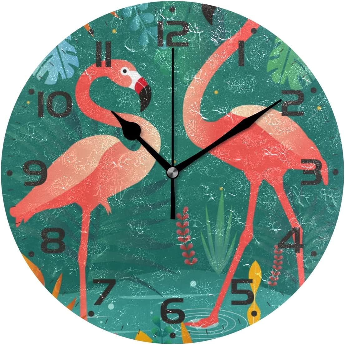 SKYSONIC Valentine Tropical Flamingos Wall Clock 10 Inch Silent Non ...