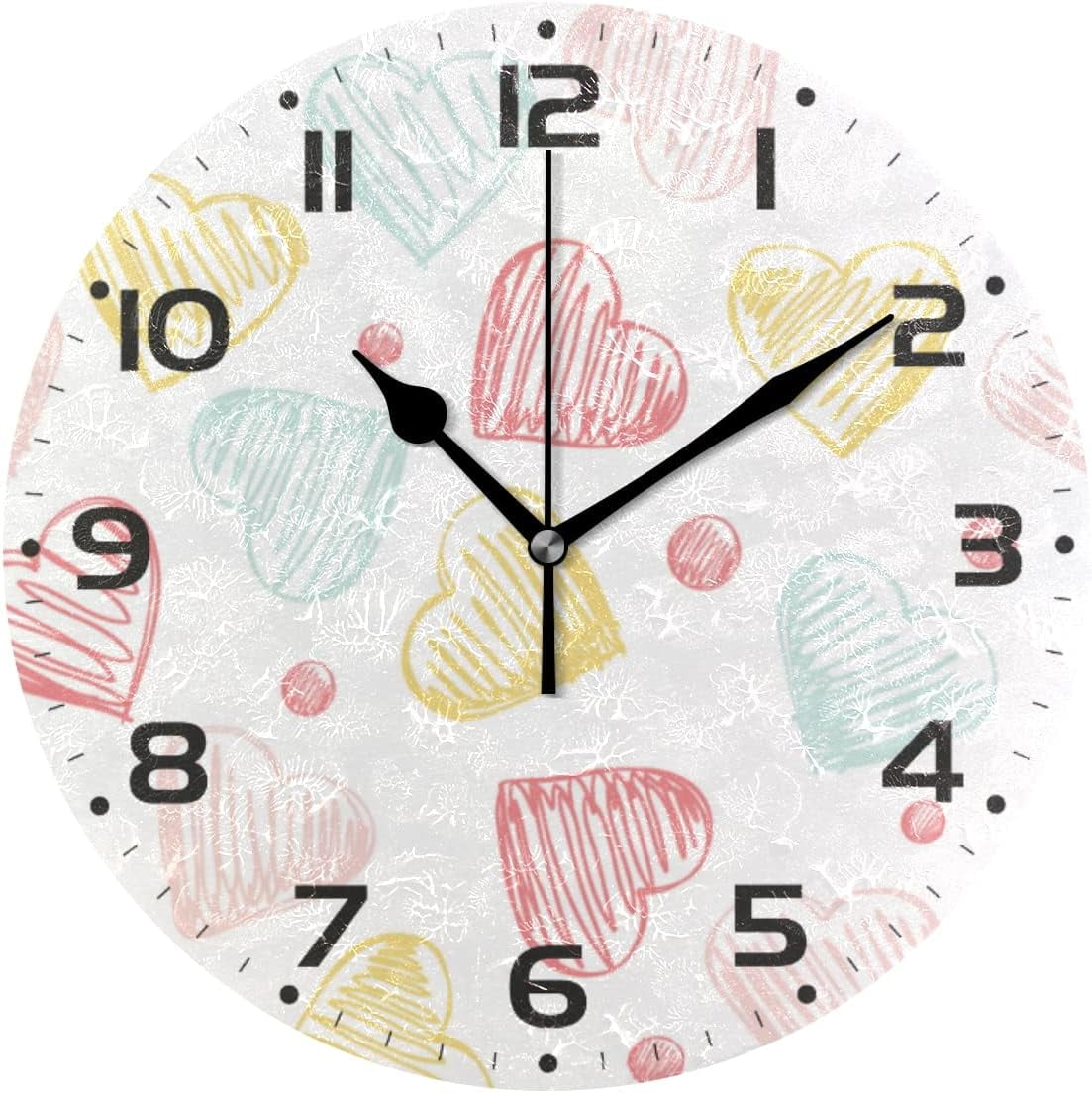 SKYSONIC Valentine's Day Heart Wall Clock 10 Inch Silent Non Ticking ...