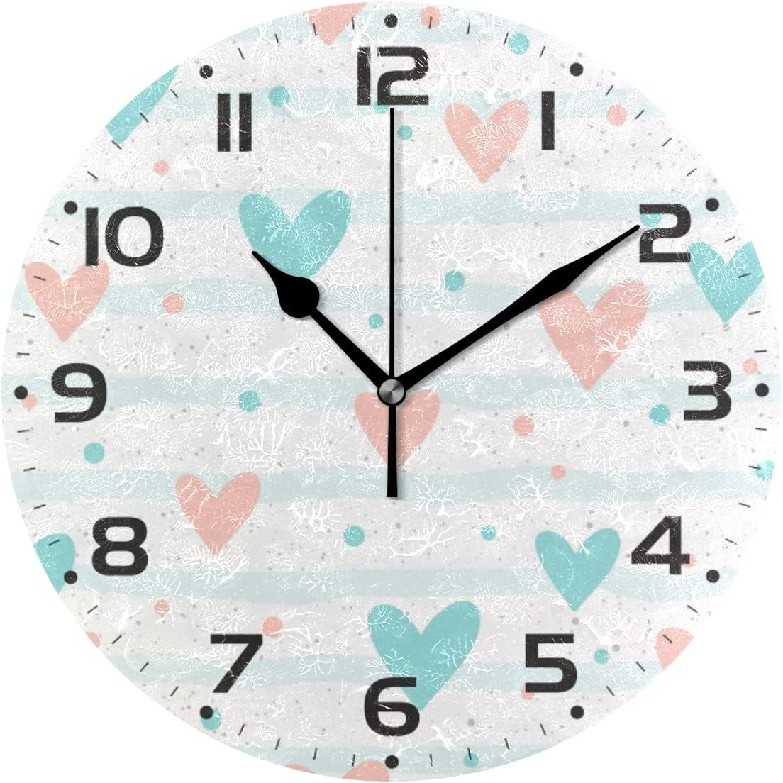 SKYSONIC Valentine's Day Hearts Wall Clock 10 Inch Silent Non Ticking ...