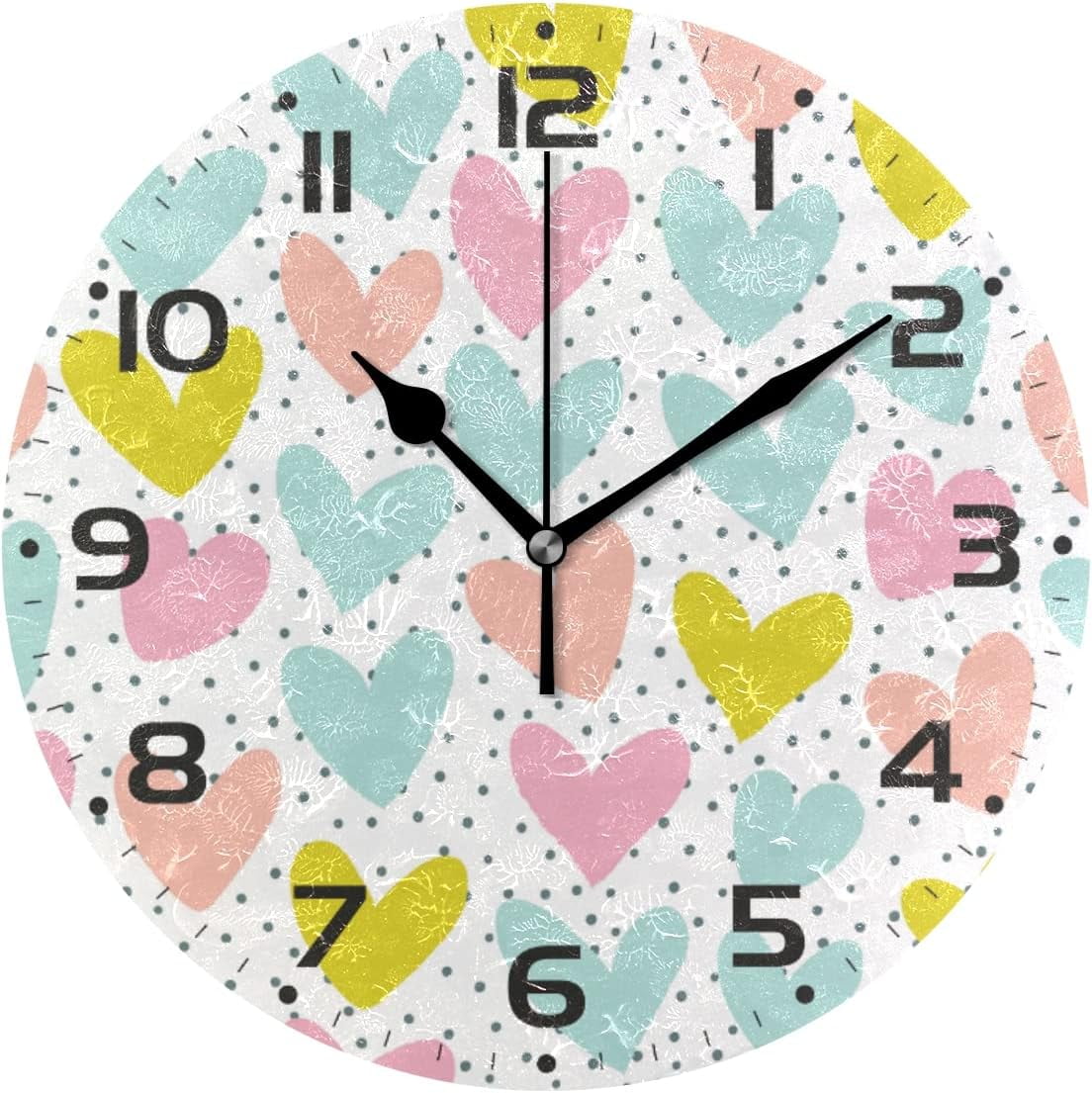 SKYSONIC Valentine's Day Hearts Wall Clock 10 Inch Silent Non Ticking ...