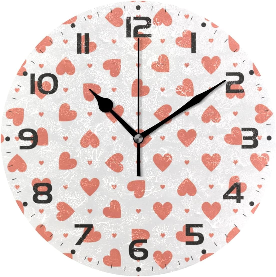 SKYSONIC Valentine's Day Hearts Wall Clock 10 Inch Silent Non Ticking ...