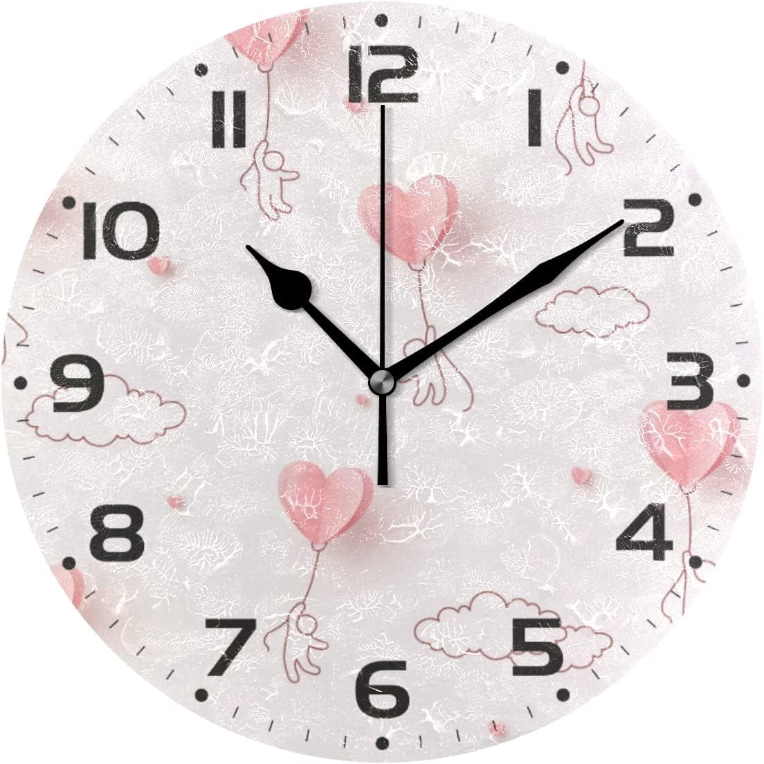 SKYSONIC Valentine's Day Hearts Wall Clock 10 Inch Silent Non Ticking ...