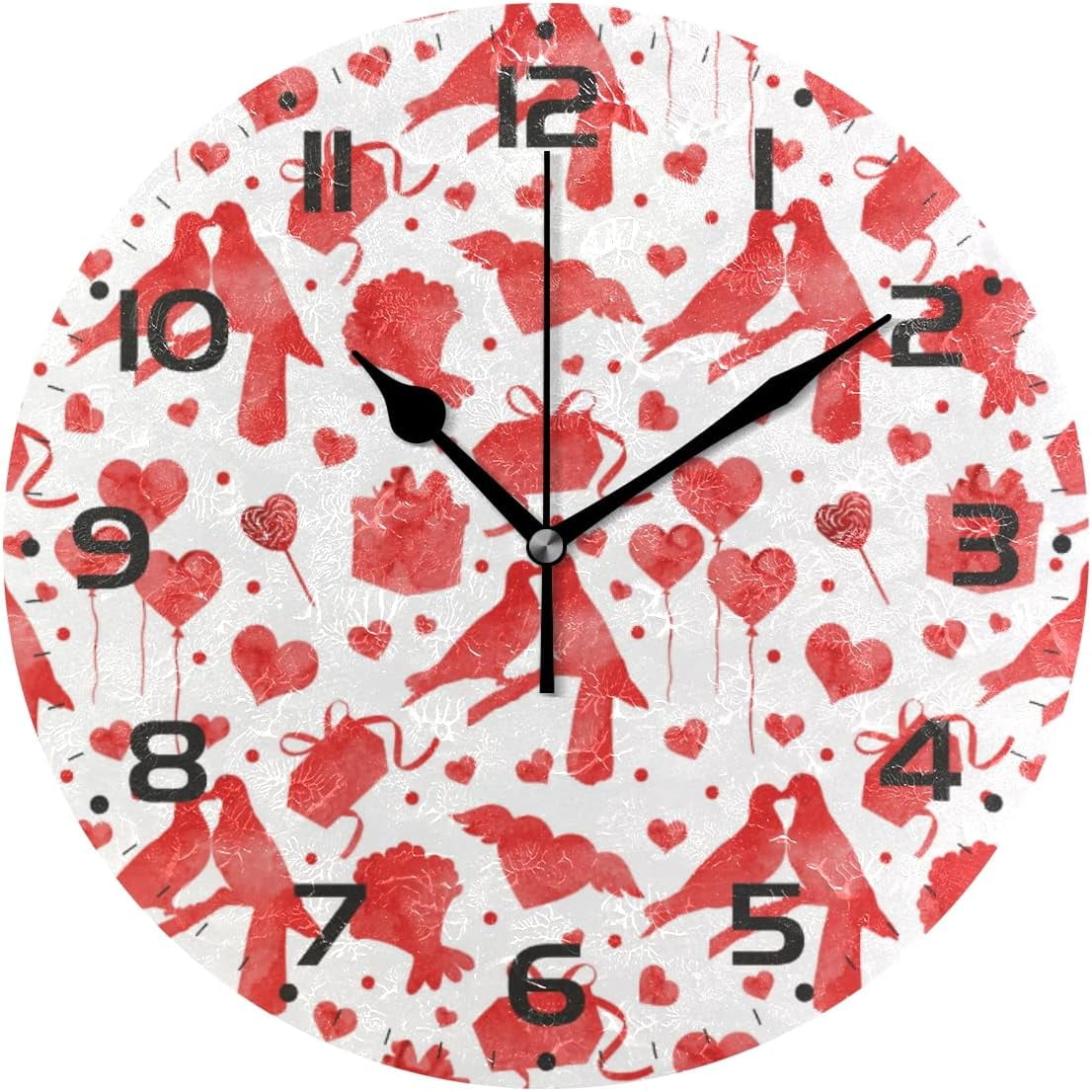 SKYSONIC Valentine's Day Hearts Wall Clock 10 Inch Silent Non Ticking ...
