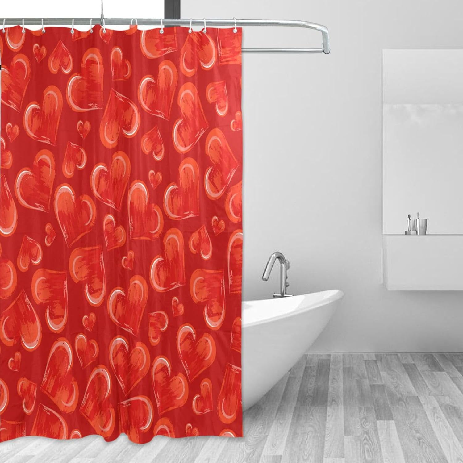 Skysonic Valentines Day Love Heart Shower Curtain Waterproof Fabric