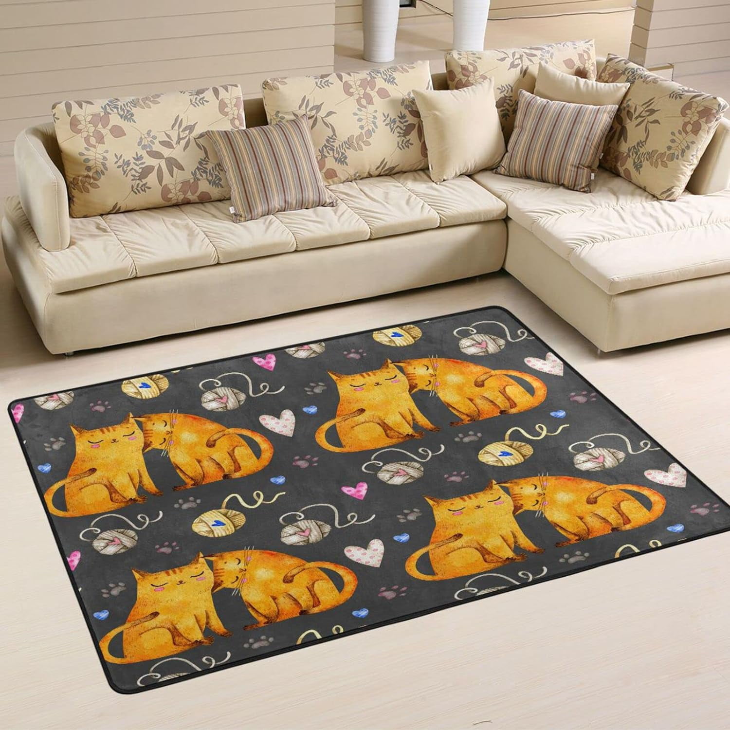 SKYSONIC Valentine's Day Orange Cats Non-Slip Area Rug, Floor Carpet ...