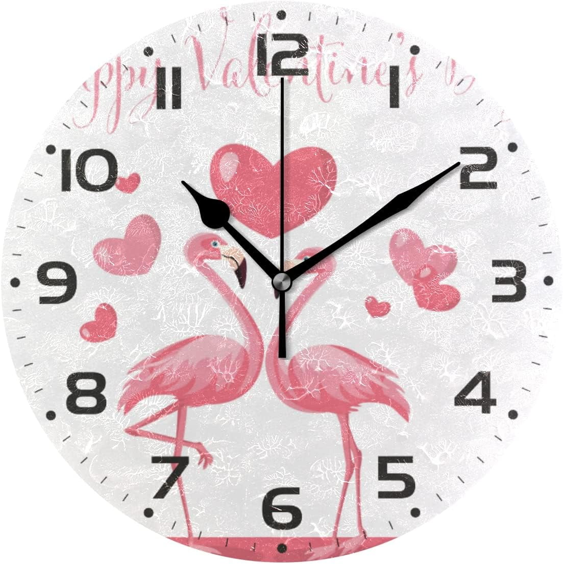 SKYSONIC Valentine's Day Pink Flamingos Wall Clock 10 Inch Silent Non ...