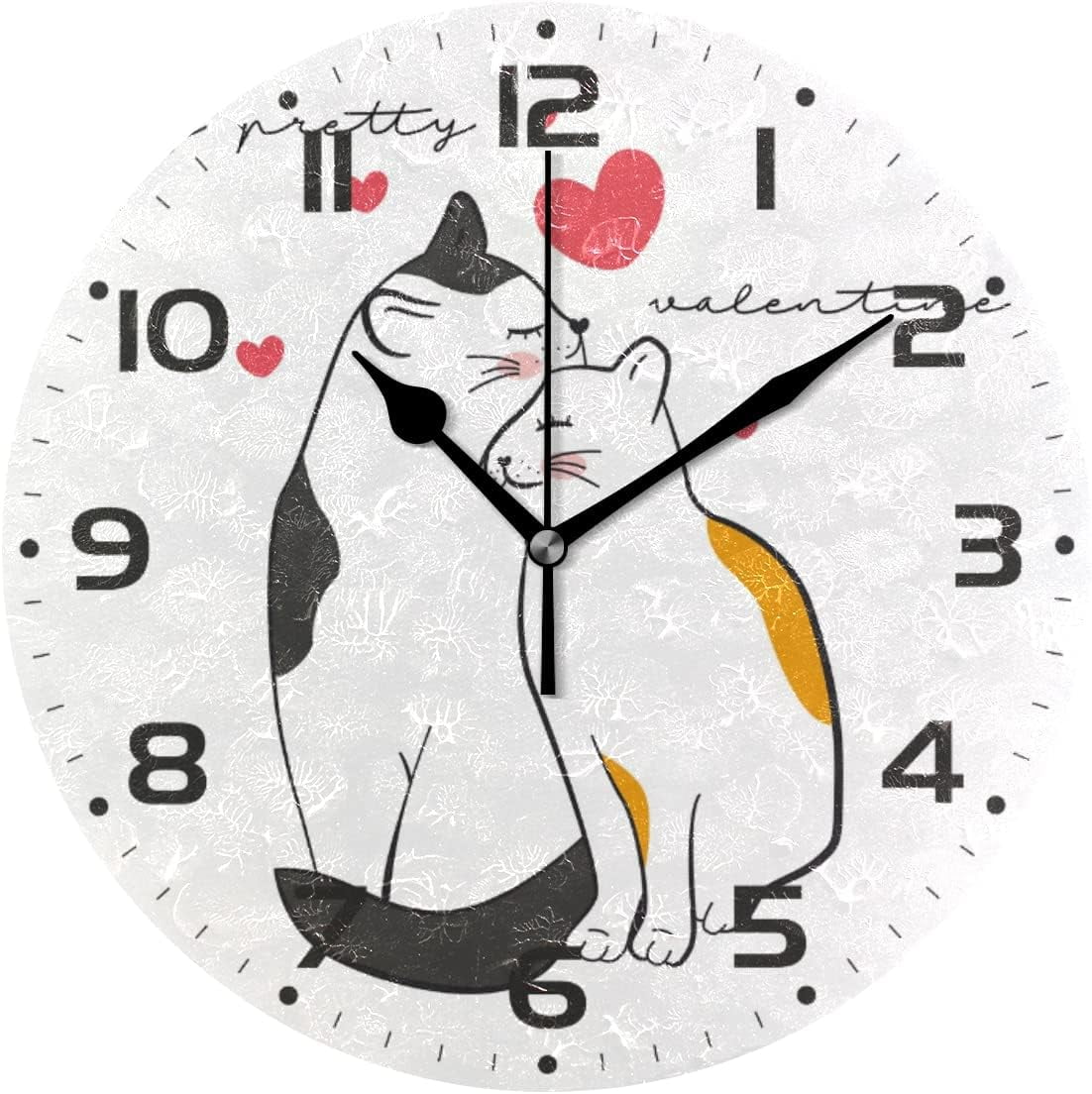 SKYSONIC Valentine's Two Cat Heart Wall Clock 10 Inch Silent Non ...