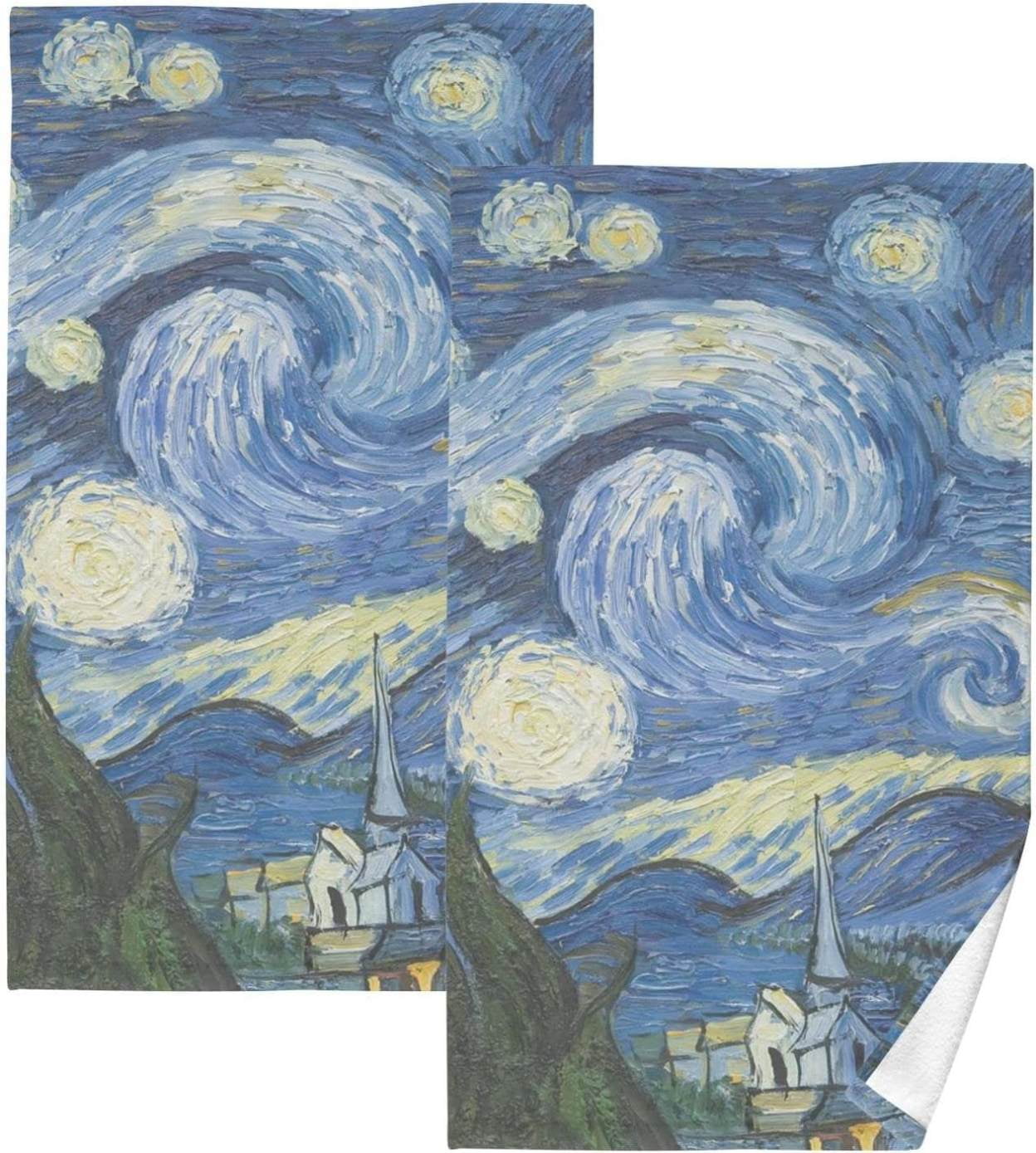 SKYSONIC Van Gogh The Starry Night Art Hand Towels Set of 2 Soft ...
