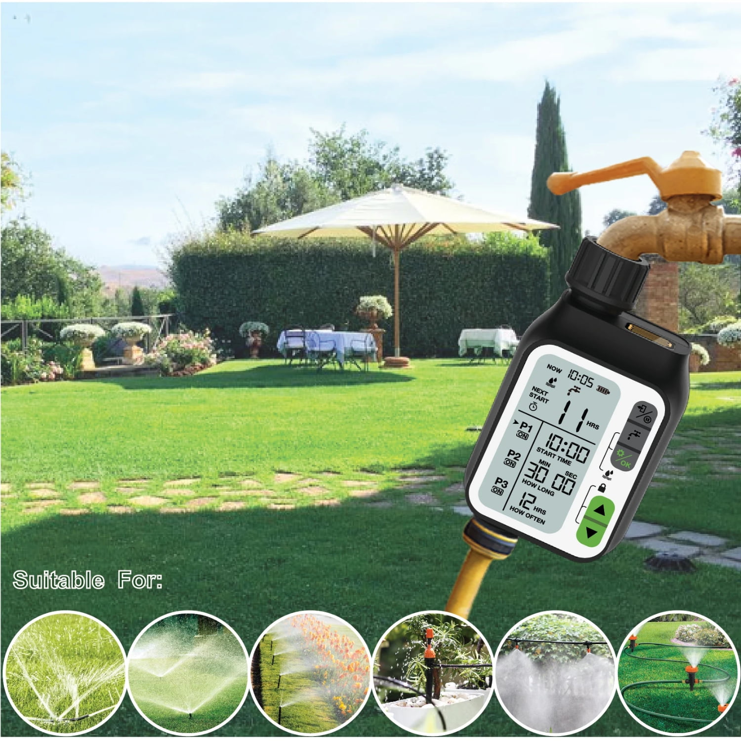 ZNGPNG Smart All Season Outdoor Irrigation Water Timer for Garden Drip ...