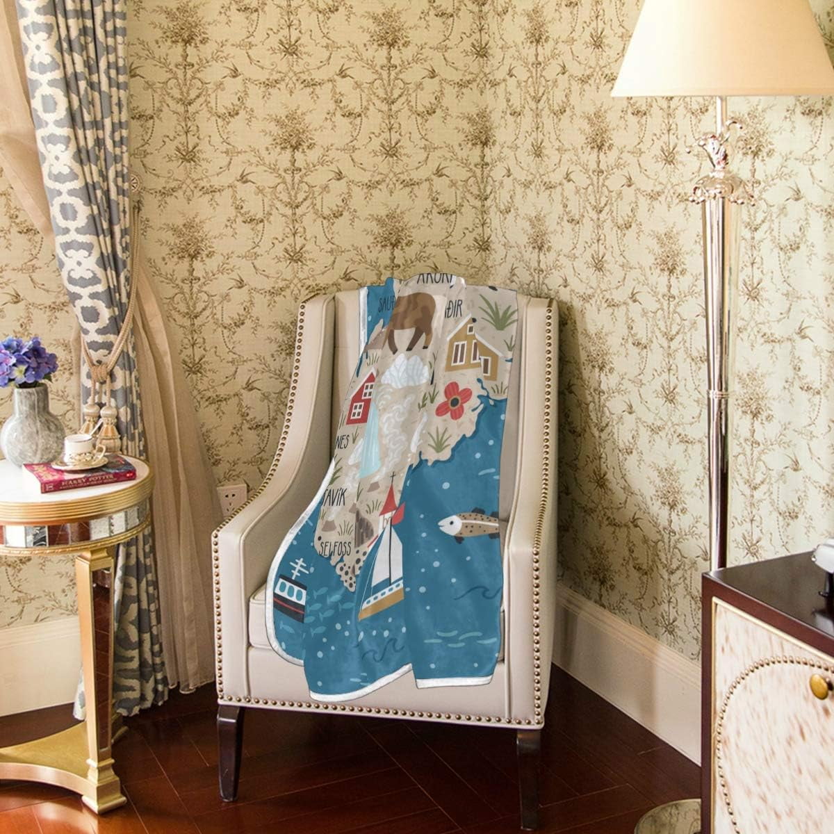 SKYSONIC Velvet Plush Throw Thermal Blanket - 4x5FT - Map of Iceland ...