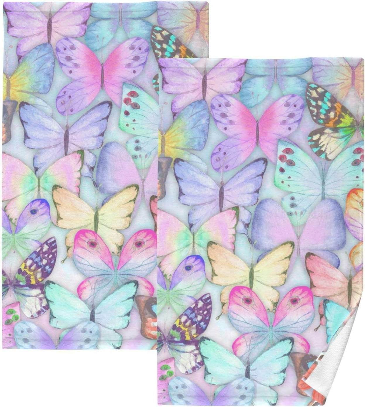 SKYSONIC Vibrant Color Butterfly Patterned Hand Towels 2 PCS, Cotton ...