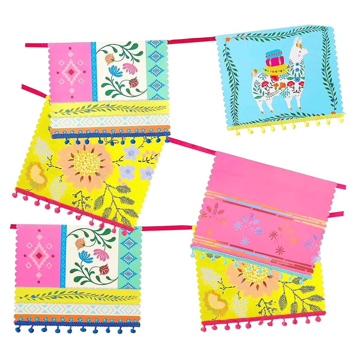 SKYSONIC Vibrant Mexican Pom Garland Boho Party Decorations Llama ...