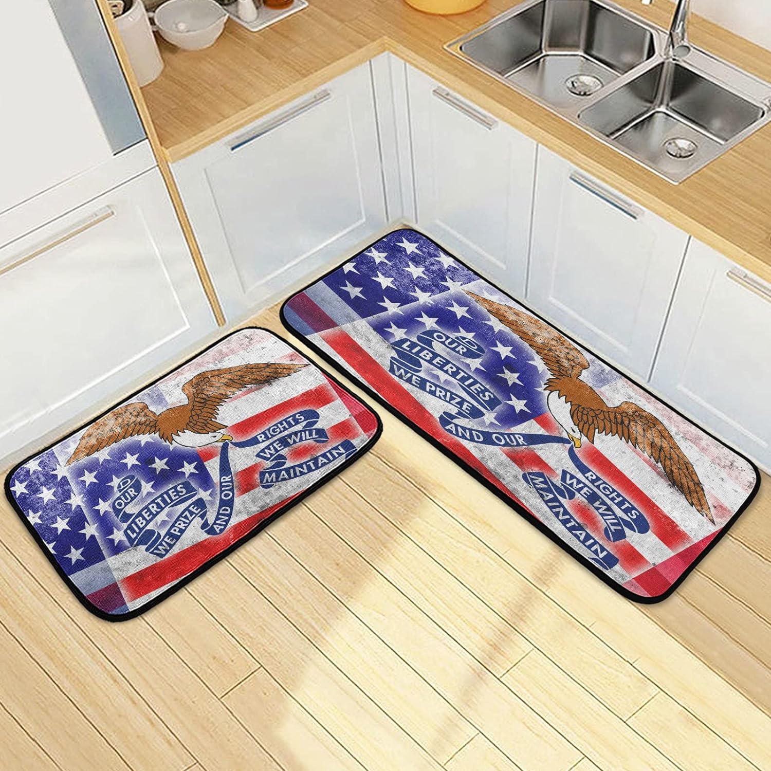 SKYSONIC Vintage American Flag Kitchen Mats and Rugs Peace Dove Floor ...