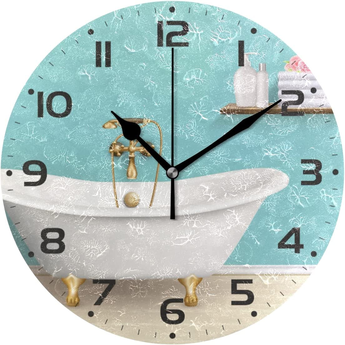 SKYSONIC Vintage Bathtub Wall Clock 10 Inch Silent Non Ticking Round ...