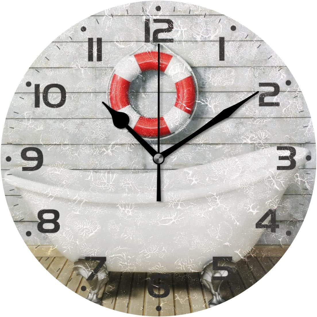 SKYSONIC Vintage Bathtub Wall Clock 10 Inch Silent Non Ticking Round ...
