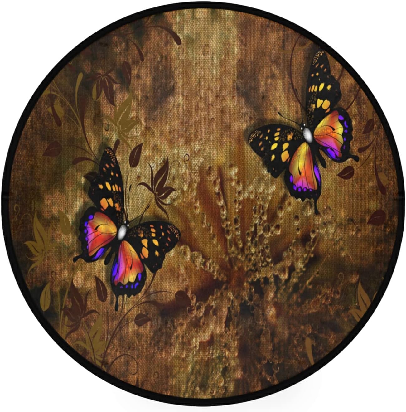 SKYSONIC Vintage Butterflies AutumnRound Area Rug Chair Couch Cover ...