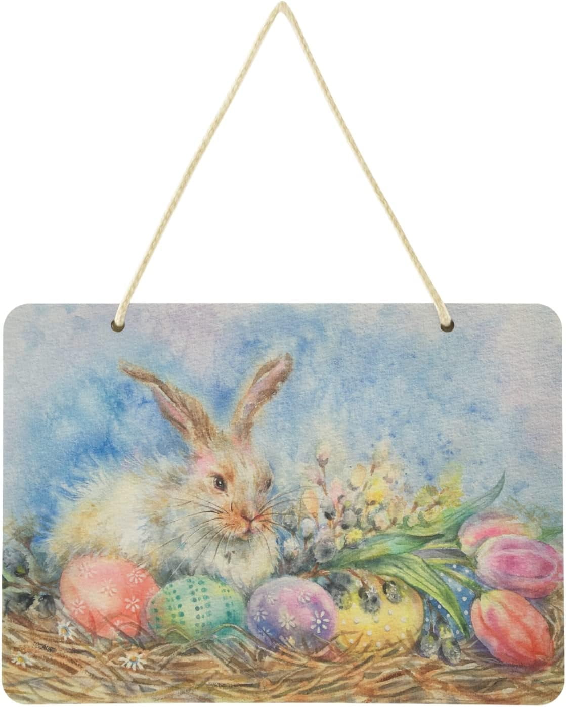 SKYSONIC Vintage Easter Bunny Egg Welcome Sign Front Door Decor Wall ...