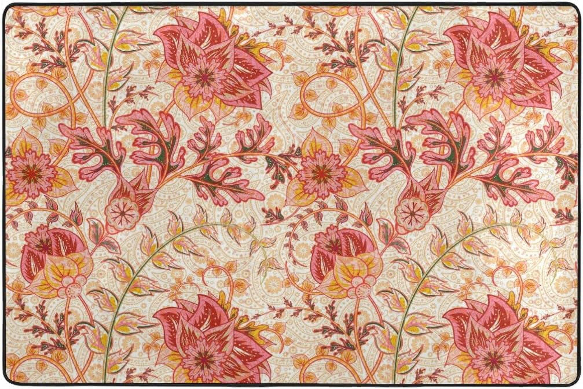 SKYSONIC Vintage Red Flowers Background Area Rug Pad 24x36 Inch 100% ...