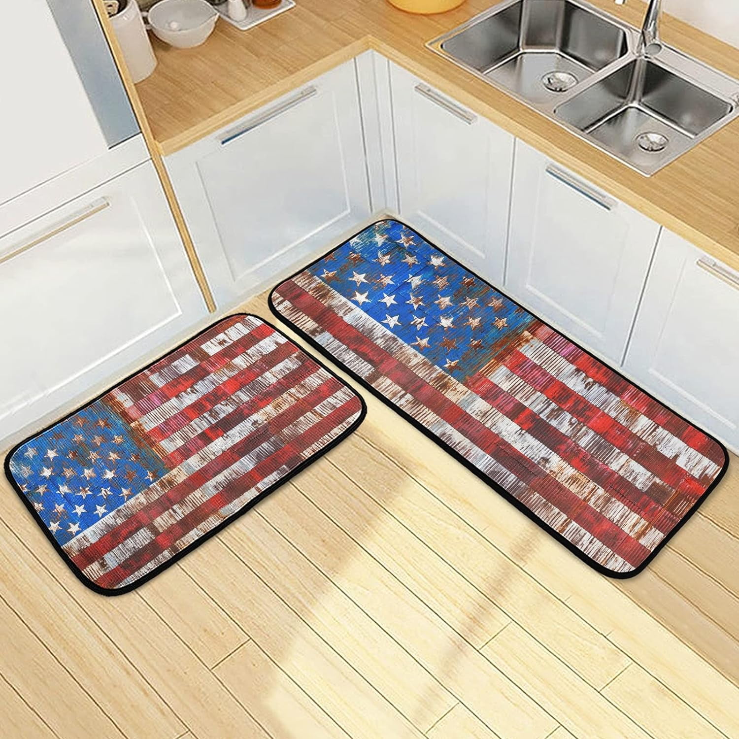 SKYSONIC Vintage Rusty American Flag Kitchen Mats and Rugs Retro USA ...