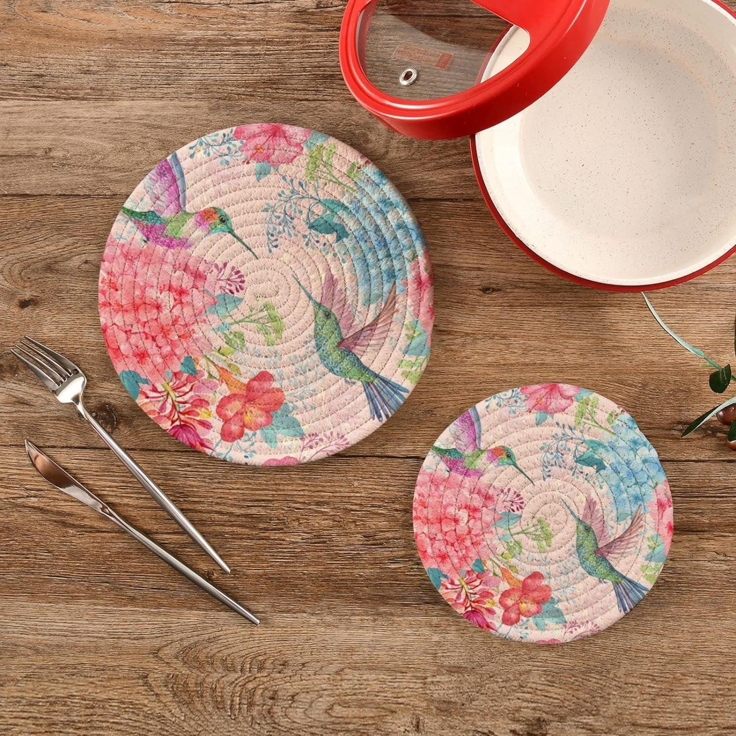 SKYSONIC Vintage Spring Hummingbird Pot Holders Trivets, 2 Pcs Heat ...