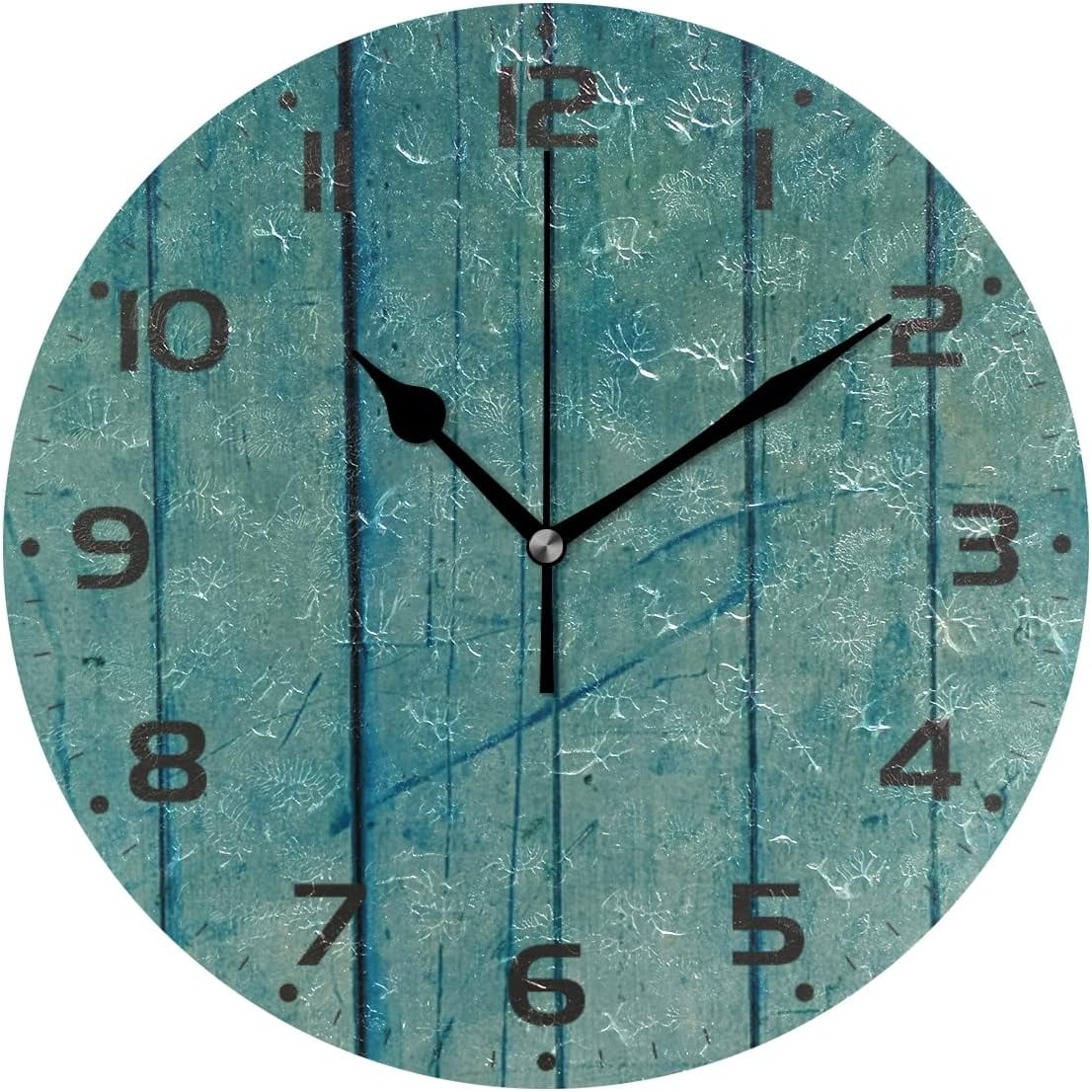 SKYSONIC Vintage Wood Grain Wall Clock 10 Inch Silent Non Ticking Round ...