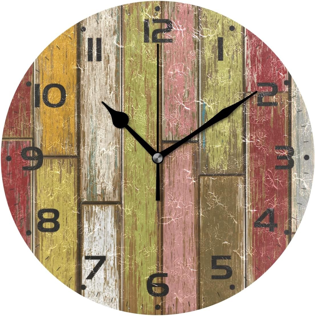 SKYSONIC Vintage Wood Grain Wall Clock 10 Inch Silent Non Ticking Round ...