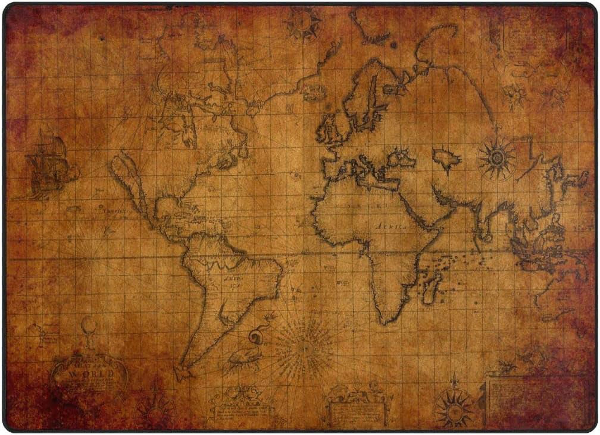 SKYSONIC Vintage World Map Area Rug 4'x5' Pet & Child Friendly Carpet ...