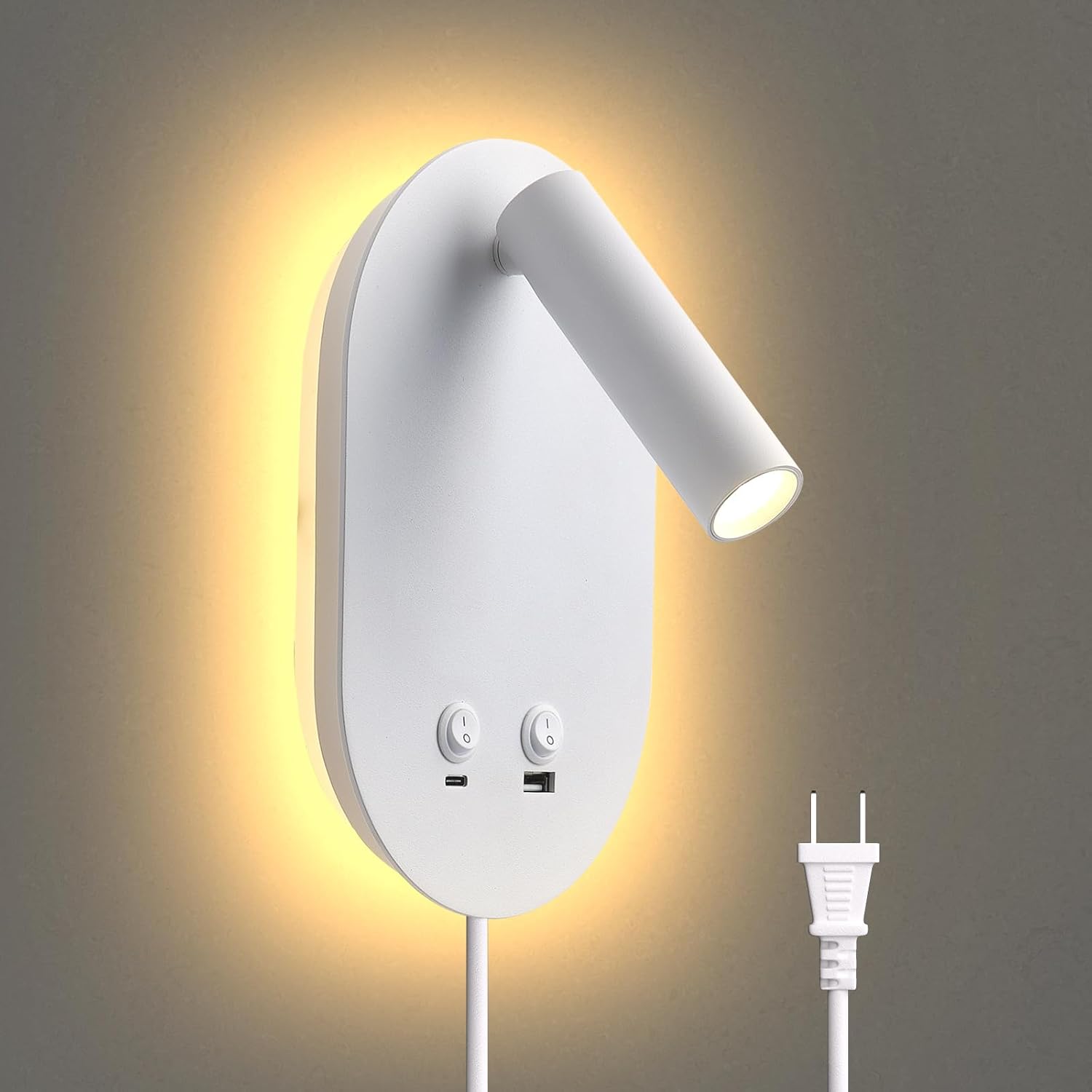 SKYSONIC Wall Lamp Plug in Hardwired 2 in 1 Wall Sconces, Wall Mounted ...