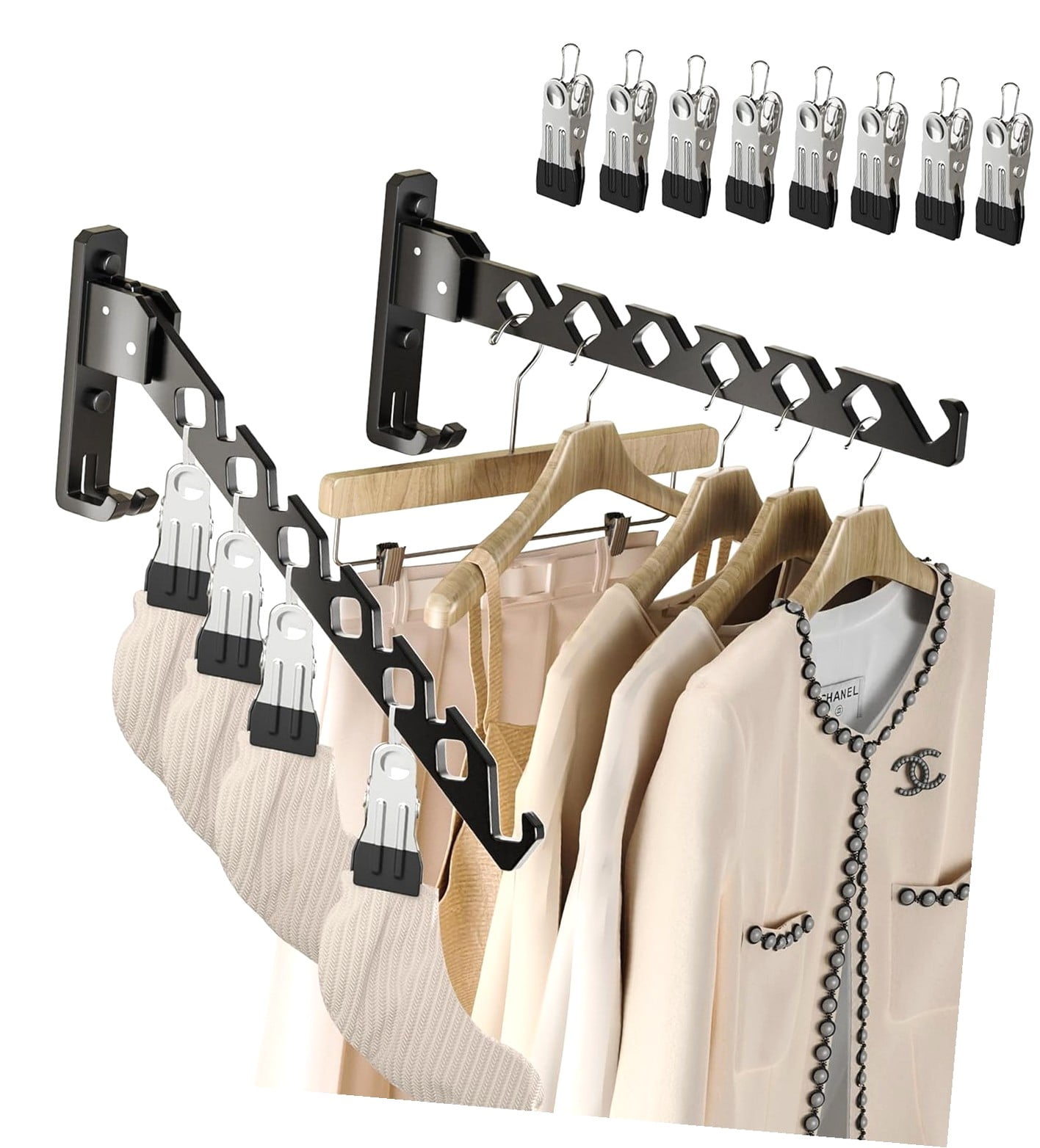 SKYSONIC Wall-Mounted Coat Hanger Holder, Clothes Drying Organizer Rack ...