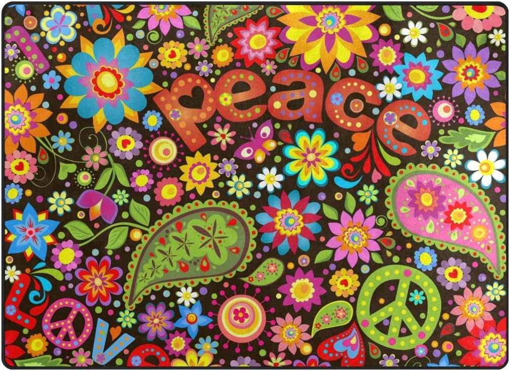 SKYSONIC Wallpaper with Hippie Symbolic Area Rug Pad - 63 x 48 inch ...