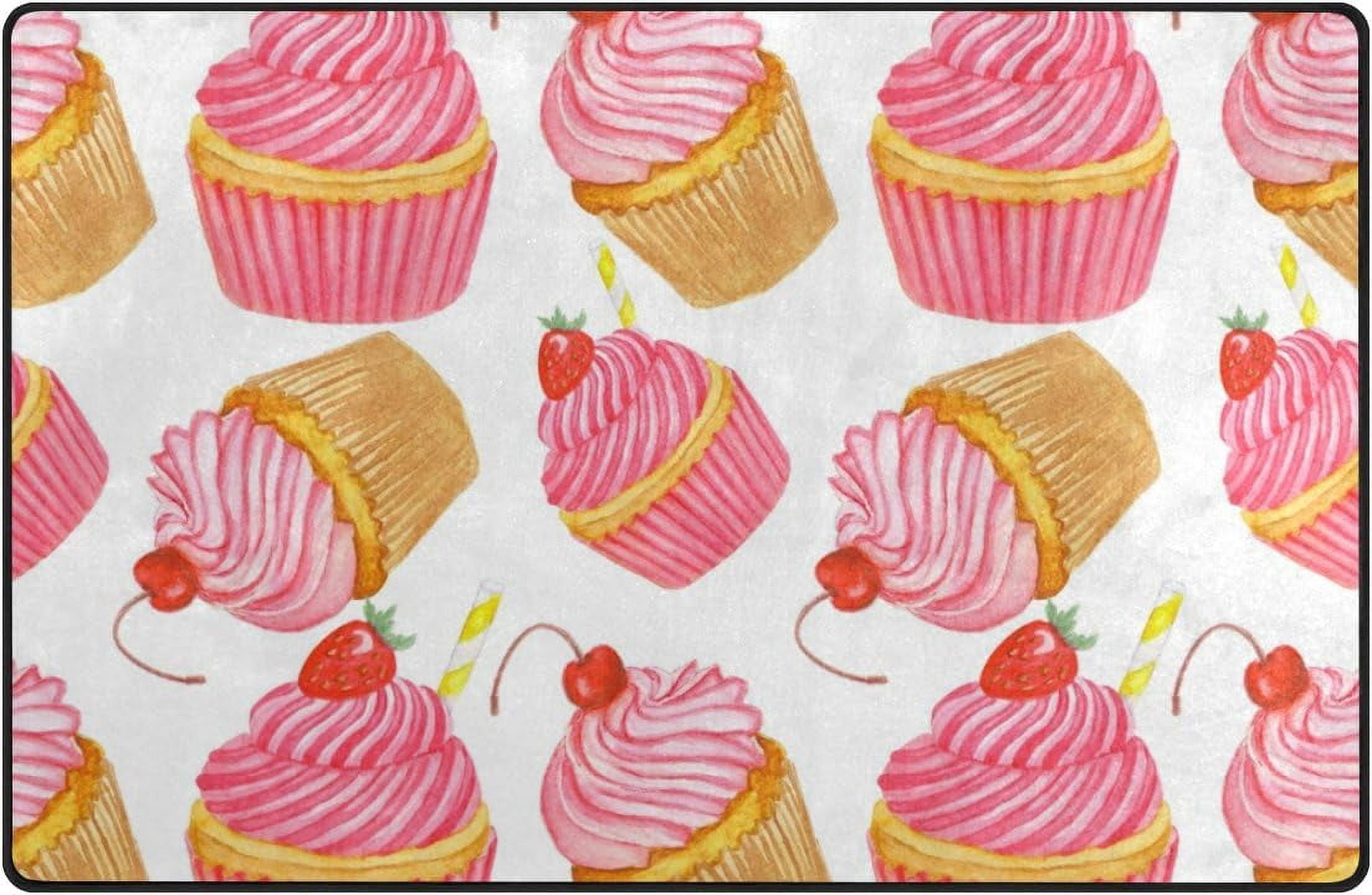 SKYSONIC Watercolor Cupcakes Area Rug Pad 60x39 inch, 100% Light Weight ...