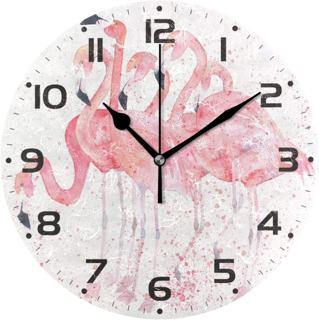 SKYSONIC Watercolor Flamingo Wall Clock 10 Inch Silent Non Ticking ...