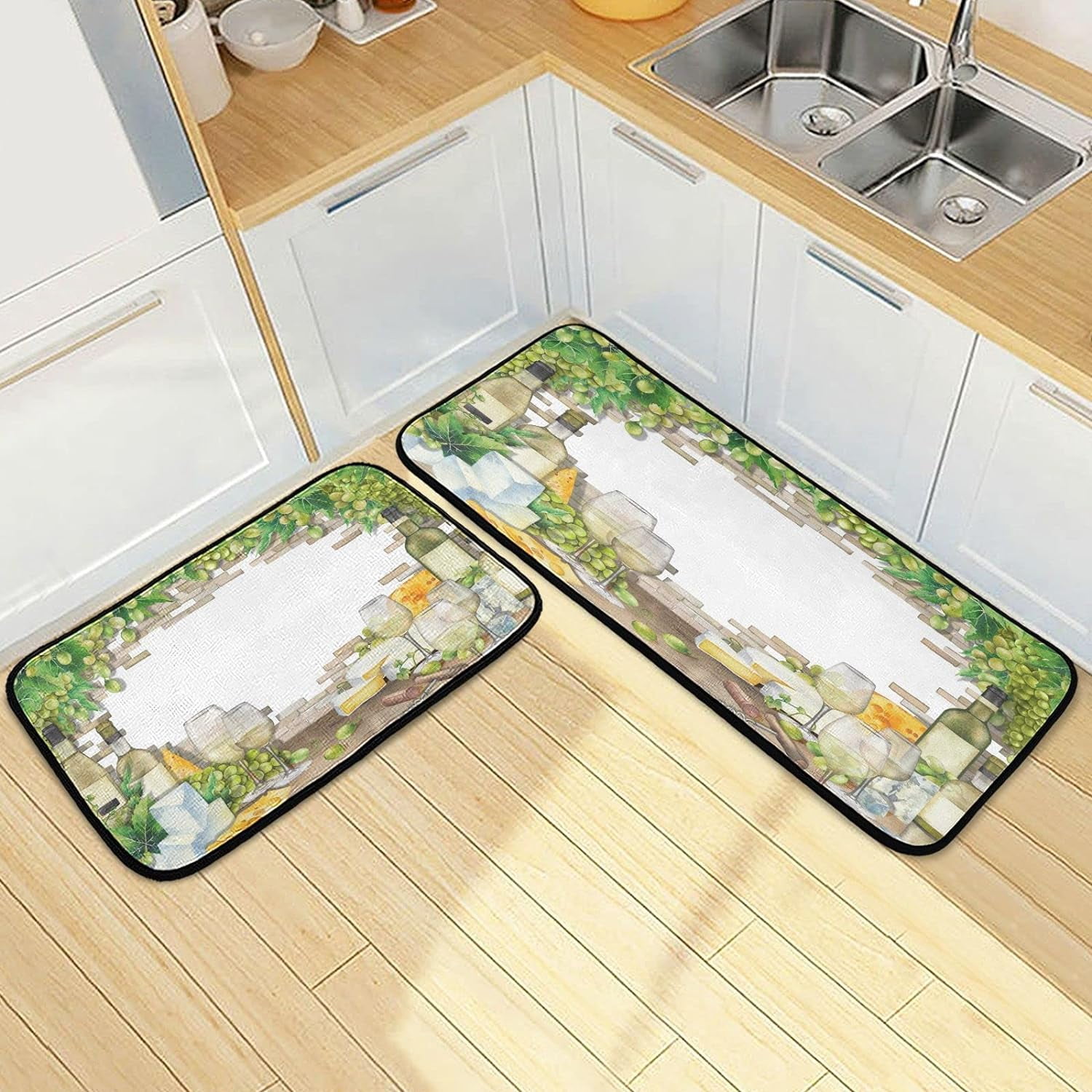 SKYSONIC Watercolor Grape Wine Theme Kitchen Rugs 2 Pieces, Bottle ...