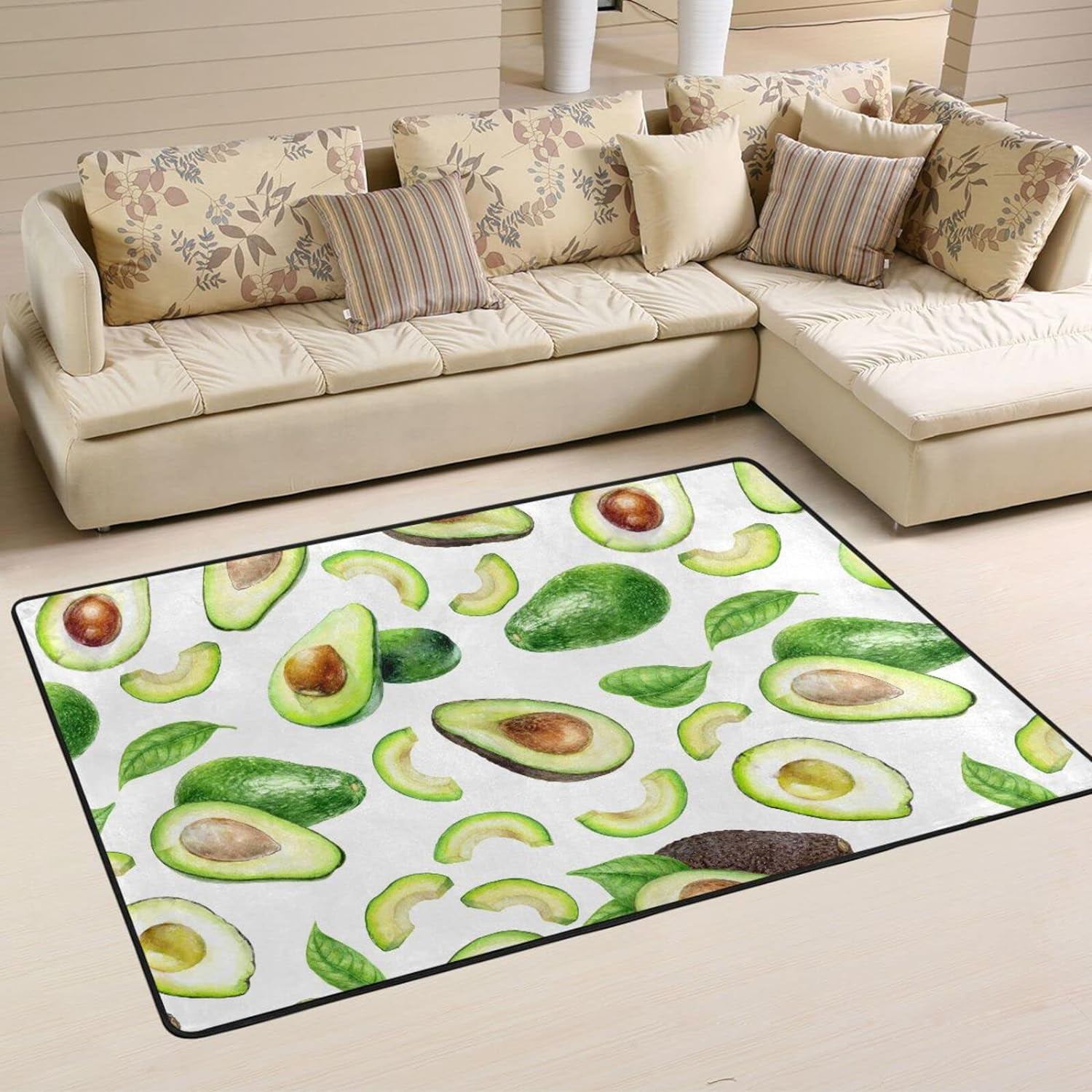 SKYSONIC Watercolor Pattern Avocado Area Rug 72x48in Tropical Fruits ...