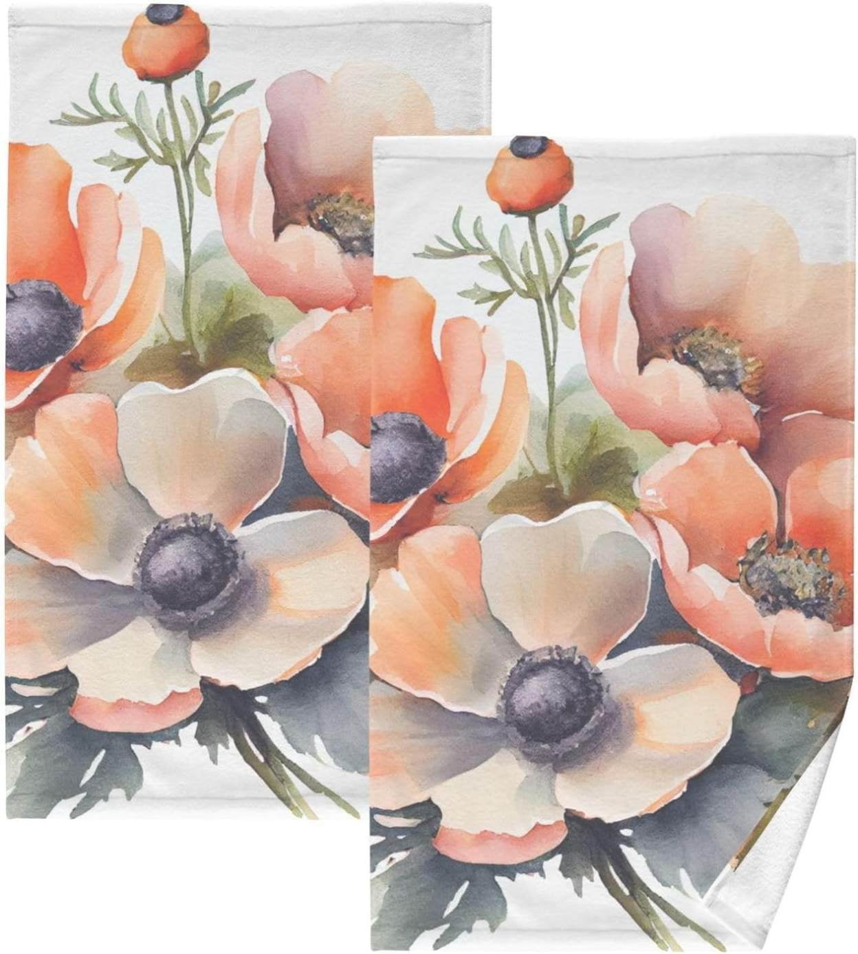 SKYSONIC Watercolor Peach Anemones Hand Towels 2 Pack, Cotton Bath ...