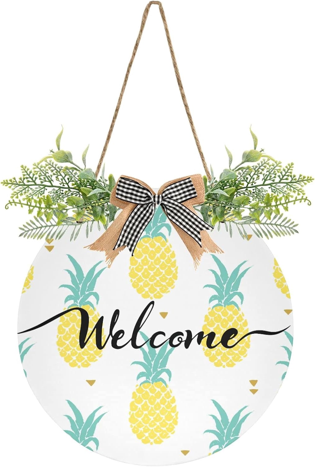 SKYSONIC Watercolor Pineapple Welcome Sign Front Door Decor Round Door ...