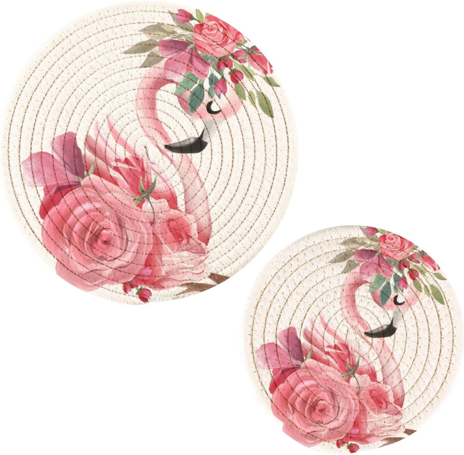 SKYSONIC Watercolor Pink Flamingo Pot Holders Trivets, 2 Pcs Heat ...