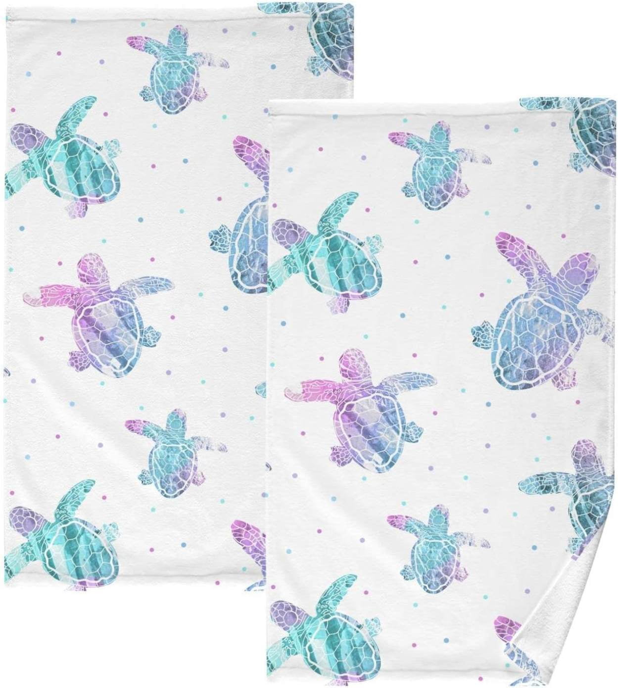 SKYSONIC Watercolor Purple Turtle Hand Towels 2 Pack, Cotton Bath Towel ...