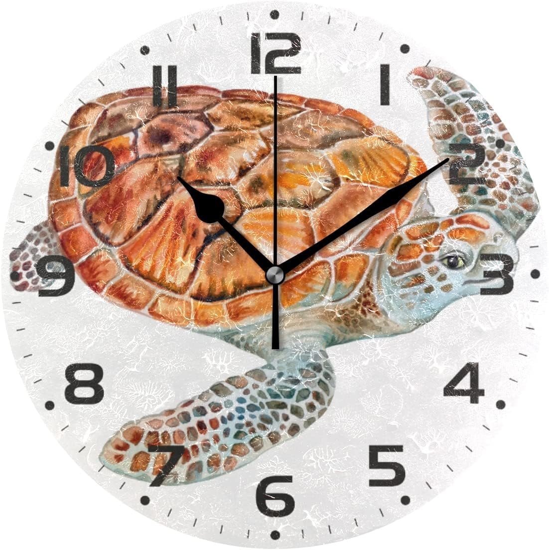 SKYSONIC Watercolor Sea Turtle Wall Clock 10 Inch Silent Non Ticking ...