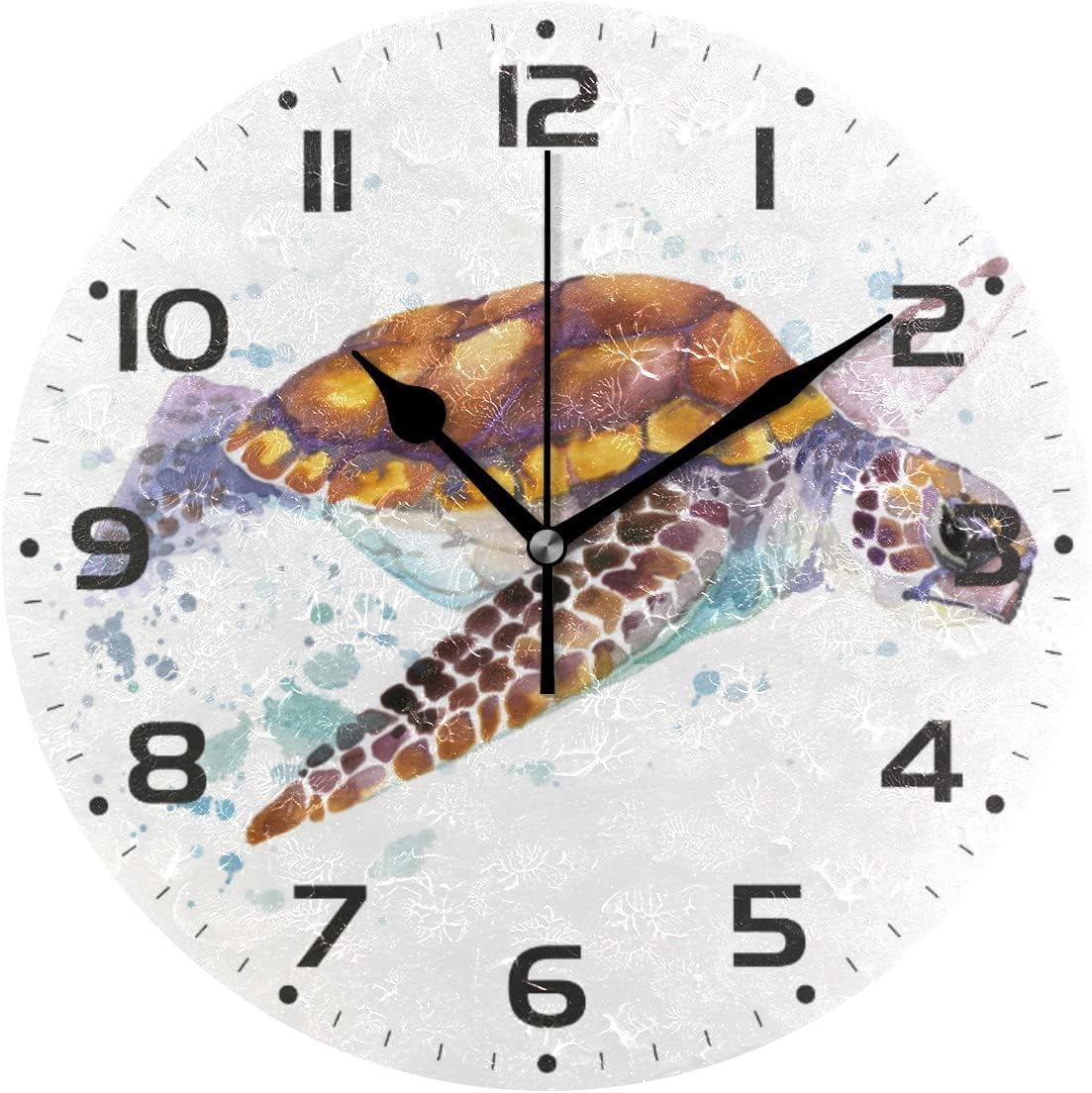 SKYSONIC Watercolor Sea Turtle Wall Clock 10 Inch Silent Non Ticking ...