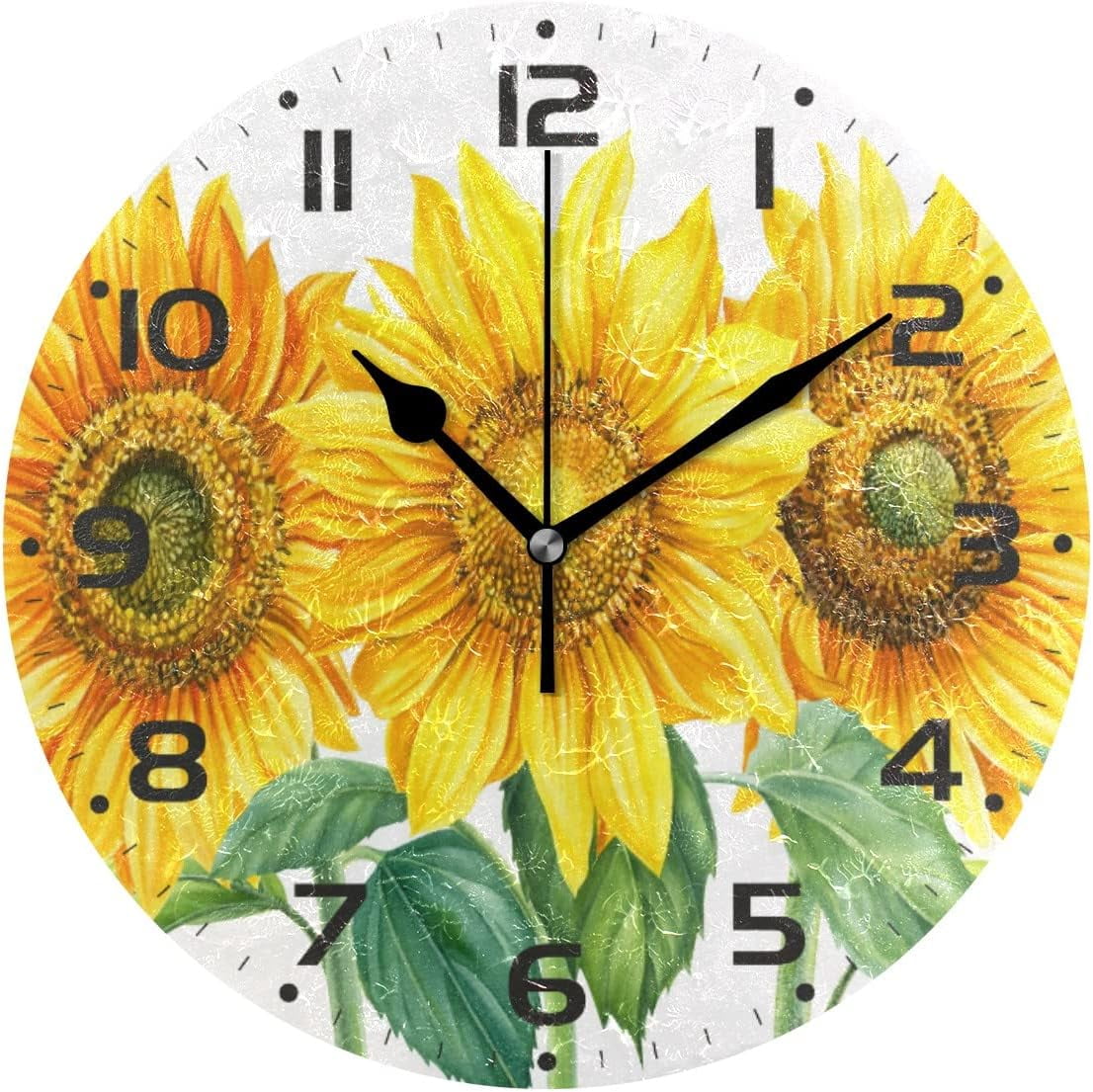 SKYSONIC Watercolor Sunflowers Wall Clock 10 Inch Silent Non Ticking ...